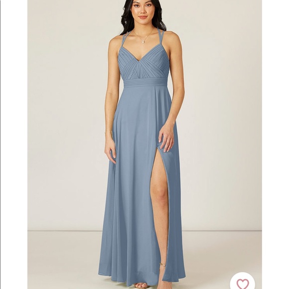 Azazie | Dresses | Azazie Aubrey Dusty Blue Bridesmaid Gown Vneck Halter Alineprincess Dress ...